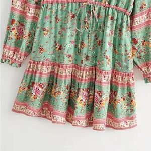 Dresses | Boho Mint Floral V Neck Button Up Ruffle Dress | Poshmark